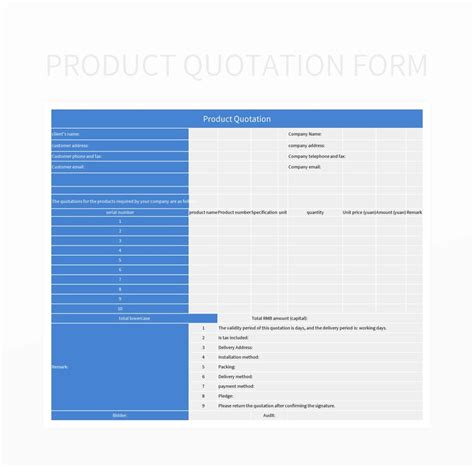 Free Product Quotation Form Templates For Google Sheets And Microsoft Excel Slidesdocs