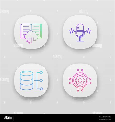 Machine Learning App Icons Set Voice Recognition Cloud Computing