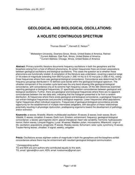 Pdf Geological And Biological Oscillations A Holistic Continuous