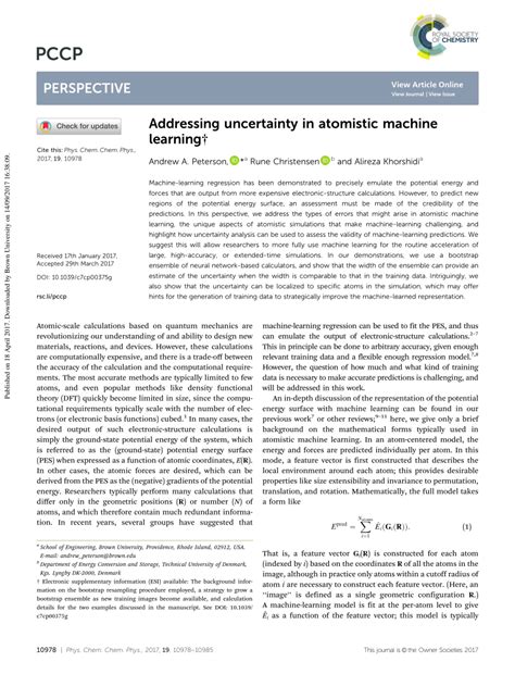 PDF Addressing Uncertainty In Atomistic Machine Learning