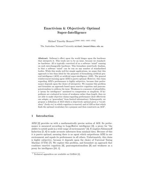 Pdf Enactivism And Objectively Optimal Super Intelligence