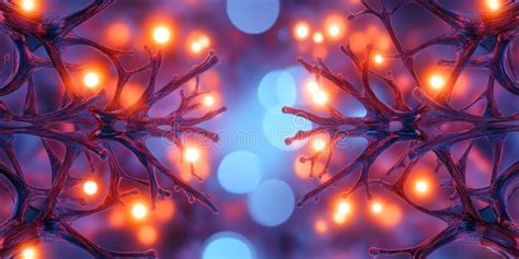 Abstract Visualization Of Neural Connections With Glowing Synapses And Bokeh Background Stock