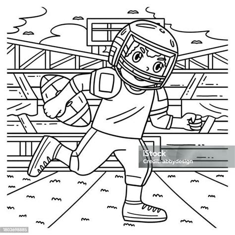 아이들을 위한 미식축구 선수 색칠 공부 페이지 경기장에 대한 스톡 벡터 아트 및 기타 이미지 경기장 놀기 달리기 Istock