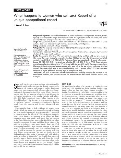 Pdf What Happens To Women Who Sell Sex Report Of A Unique Occupational Cohort Pdf What Happens To Women Who Sell Sex Report Of A Unique Occupational Cohort