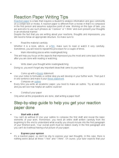 Reaction Paper Writing Tips Step By Step Guide To Help You Get Your