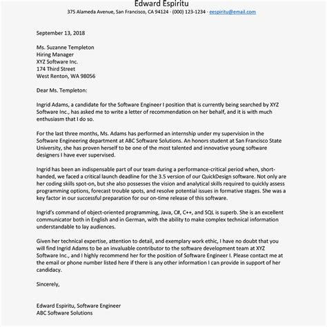 Letter Of Rec Template 10 Examples Of Professional Templates Ideas