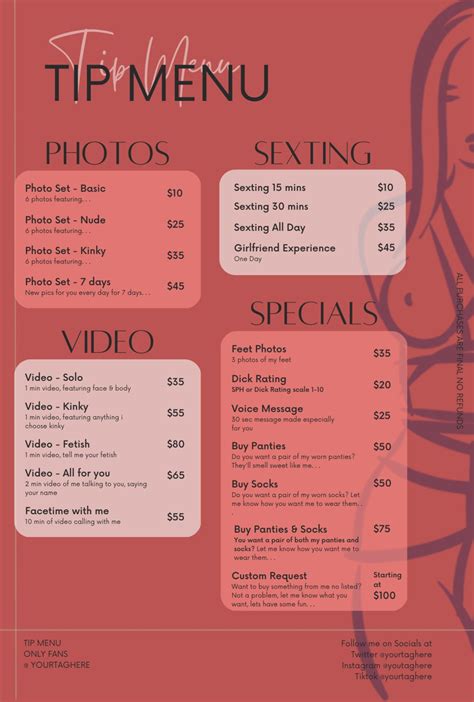 ONLYFANS Of Tip Menu Fansly Tip Menu Editable Adults Tip Menu BDSM Seduce Canva Template