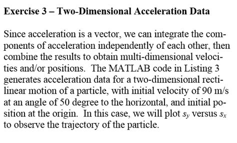 Exercise 3 Two Dimensional Acceleration Data Since