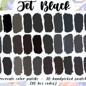 Jet Black Procreate Palette 30 Hex Color Codes Instant Digital