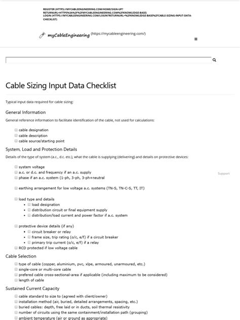 Cable Sizing Input Data Checklist Pdf Alternating Current Cable Sizing Input Data Checklist Pdf Alternating Current
