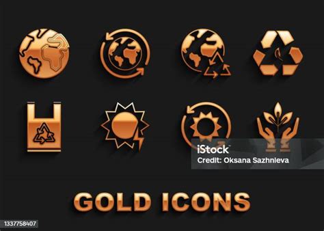 태양 에너지 패널 재활용 기호와 잎 환경 보호의 손에 식물 재활용 비닐 봉지 행성 지구 재활용 지구 지구와 아이콘을 설정합니다 벡터 개념에 대한 스톡 벡터 아트 및 기타