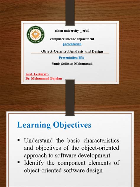 Object Oriented Analysis And Design Cihan University Erbil Computer