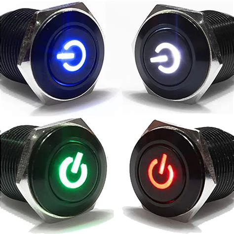 EE Support 4 Pcs 16mm 12V Black Metal Push Button Switch Latching ON OFF LED Light Switch Mix