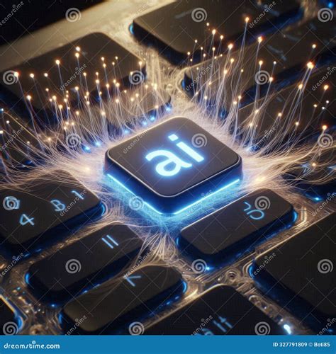 Illuminated Laptop Keyboard With Ai Button Futuristic Depictions Of Artificial Intelligence
