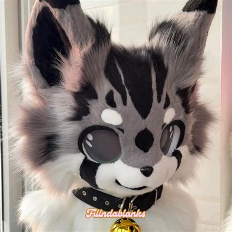 Cute Black Tabby Cat Fursuit Head Custom Fursuit Head Kenomo Theme Party Fursuit Mask