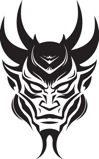 Kabuki Kaijin Hand Drawn Symbol For Sinister Yokai Oni Overture Vector Logo Design For Dark Mask