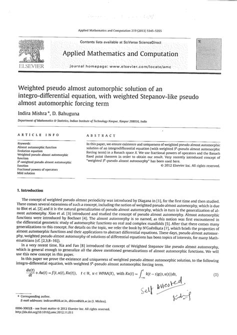 Pdf Weighted Pseudo Almost Automorphic Solution Of An Integro Differential Equation With