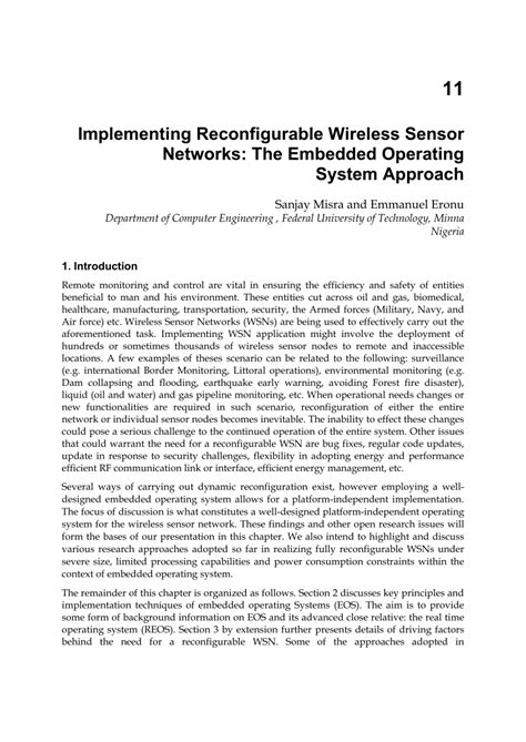 Pdf Implementing Reconfigurable Wireless Sensor Networks The Embedded Operating System Approach