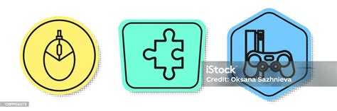 조이스틱 세트 컴퓨터 마우스 게임 퍼즐의 조각과 게임 콘솔을 설정합니다 컬러 셰이프입니다 벡터 Brand Name Video Game에 대한 스톡 벡터 아트 및 기타 이미지