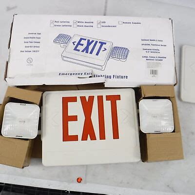 LED Exit Sign W Emergency Lights Double Sided White Red Lettering LED Battery OneClick Warehouse