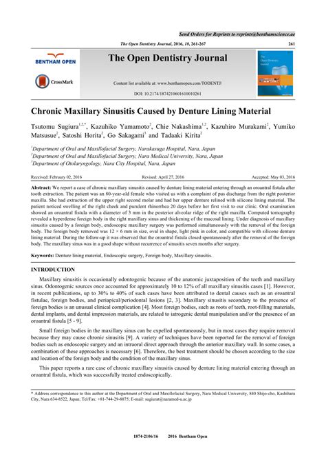 Pdf Chronic Maxillary Sinusitis Caused By Denture Lining Material