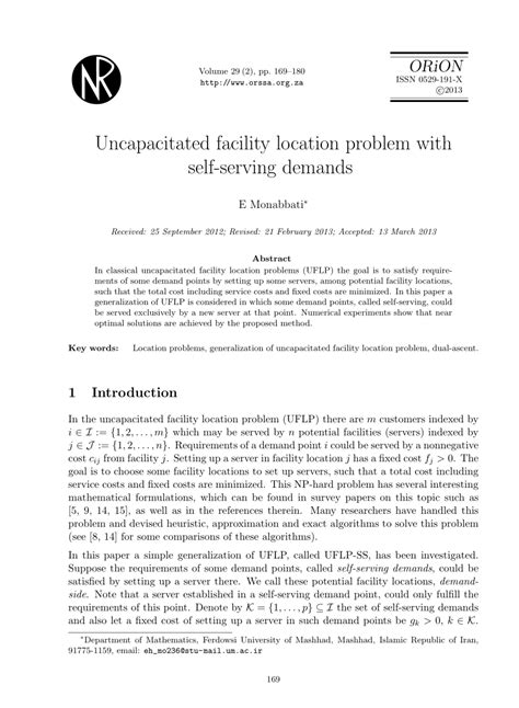 Pdf Uncapacitated Facility Location Problem With Self Serving Demands