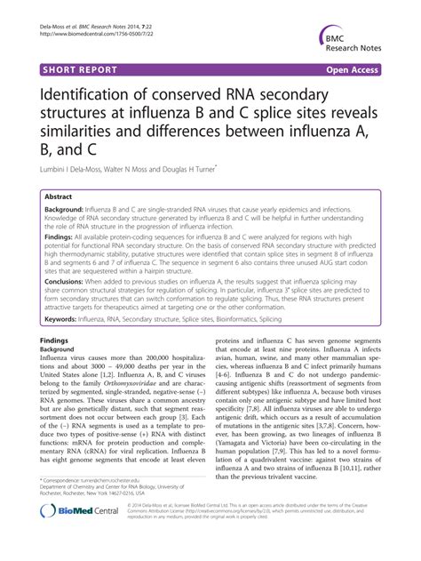 Pdf Identification Of Conserved Rna Secondary Structures At Influenza B And C Splice Sites