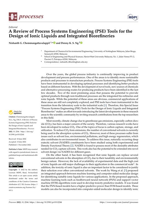 Pdf A Review Of Process Systems Engineering Pse Tools For The
