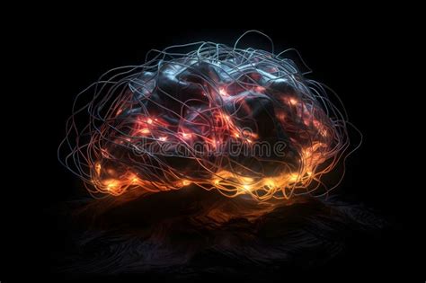 Neural Network In The Shape Of A Human Brain With Glowing Connections Generative Ai Stock