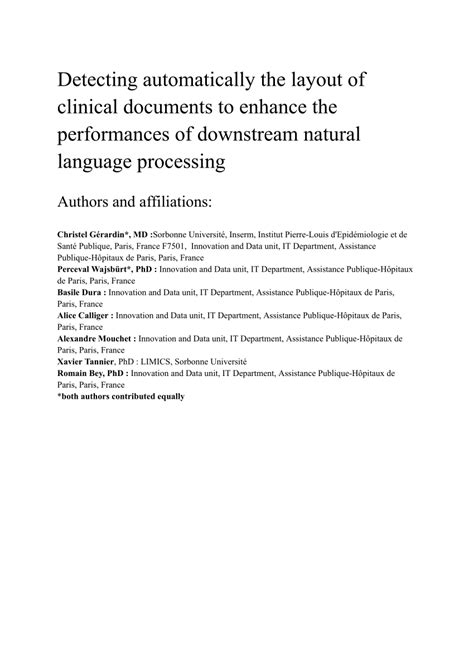 Pdf Detecting Automatically The Layout Of Clinical Documents To