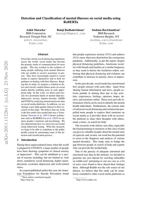 pdf detection and classification of mental illnesses on social media using roberta