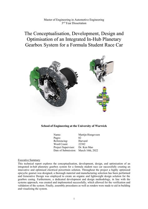 Pdf The Conceptualisation Development Design And Optimisation Of An Integrated In Hub
