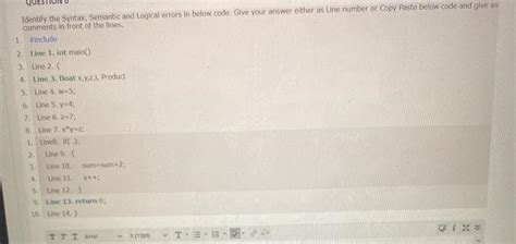 Solved Identify The Syntax Semantic And Logical Errors In