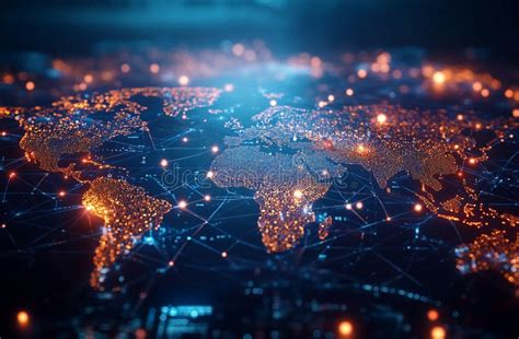 A Digital Representation Of The Earth Illuminated By Glowing Points Of Light Illustrating