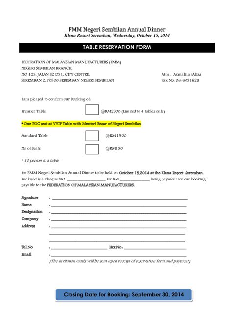 Fillable Online Fillable Online Fmm Negeri Sembilan Annual Dinner Klana Fax Email Print
