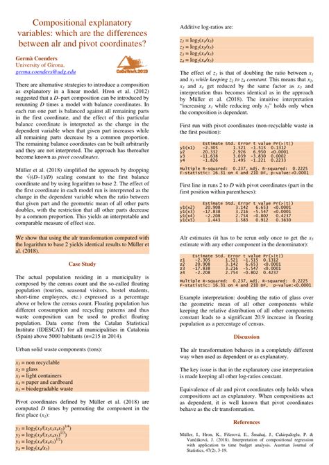 Pdf Compositional Explanatory Variables Which Are The Differences Between Alr And Pivot