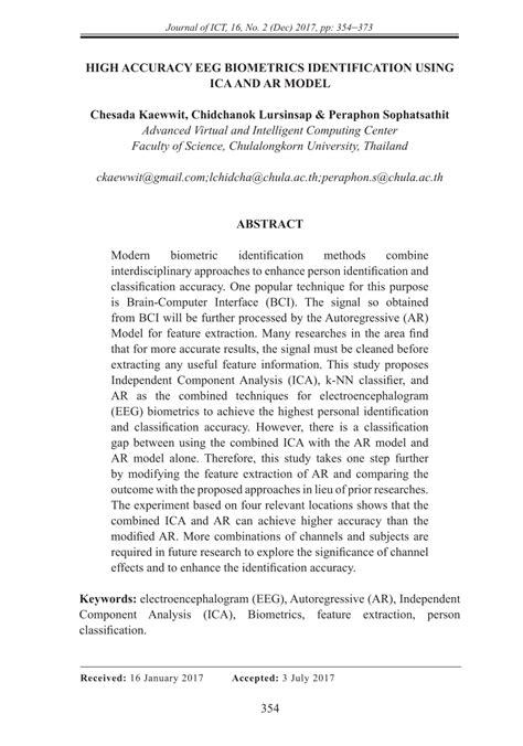Pdf High Accuracy Eeg Biometrics Identification Using Ica And Ar Model