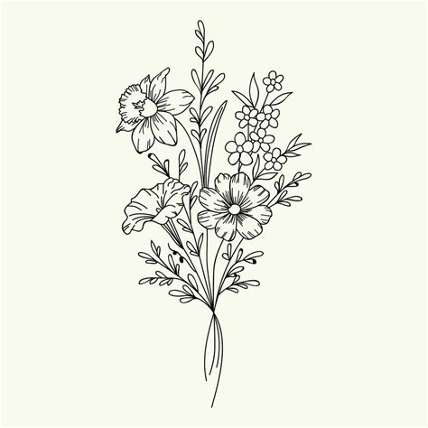 Realistic Flower Bouquet Drawing