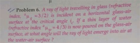 Problem A Ray Of Light Travelling In Glass Refractive Index Left