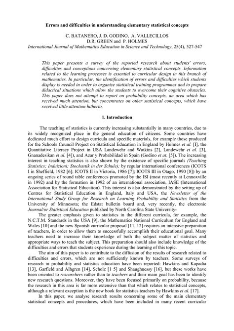 Pdf Errors And Difficulties In Understanding Elementary Statistical