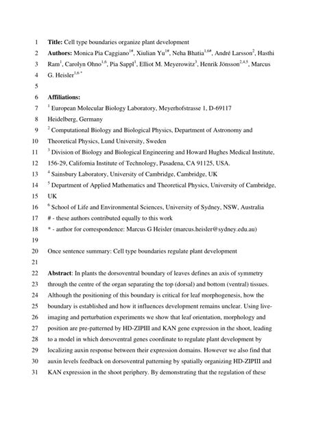 Pdf Cell Type Boundaries Organize Plant Development