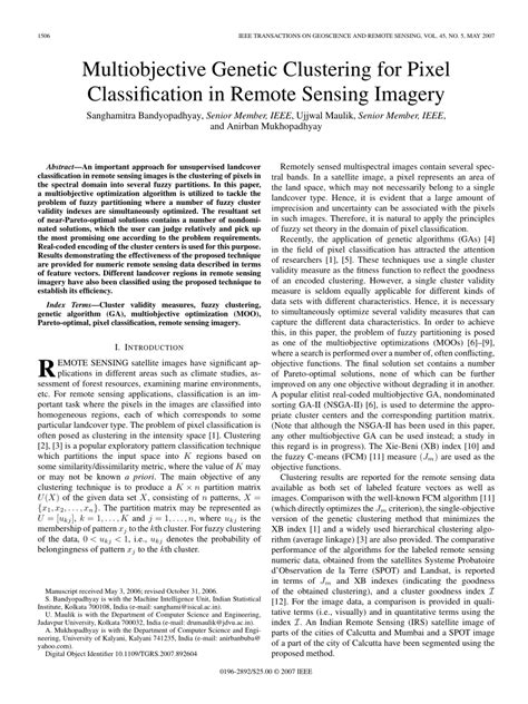 Pdf Multiobjective Genetic Clustering For Pixel Classification In