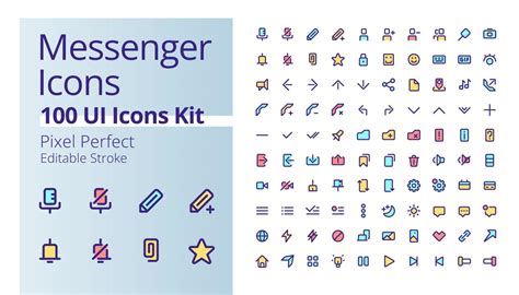 Messenger Application Pixel Perfect Rgb Color Ui Icons Kit Online Interaction Social Media