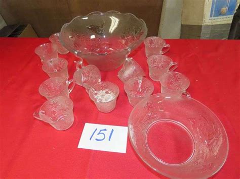 Glass Punch Bowl Set Chuck Marshall Auction And Real Estate Co Inc