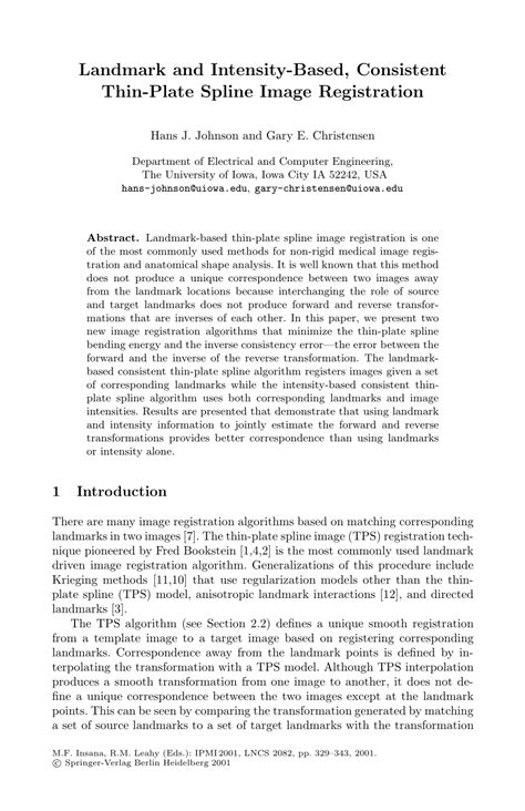 Pdf Landmark And Intensity Based Consistent Thin Plate Spline Image Registration