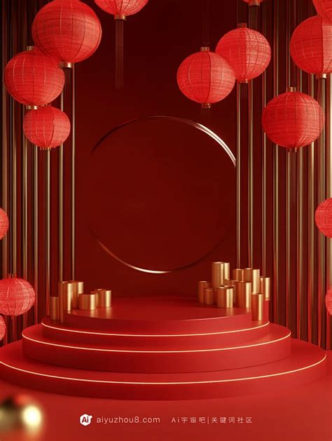 【ai宇宙吧】中国春节灯笼新年元宵节传统节日祝福海报背景图midjourney描述关键词咒语： 花瓣网