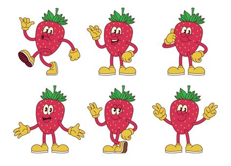 Happy Strawberry Cartoon With Various Pose 45758351 Vector Art At Vecteezy