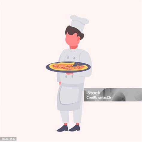 남성 요리사 요리사 흰색 유니폼 음식 요리 개념 레스토랑 주방 노동자 전체 길이 편평한 고립 된 벡터 일러스트 레이 션에 뜨거운