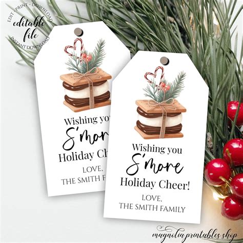 Printable Christmas Smores T Tag Template Editable Smores Holiday