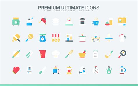 주방 트렌디 한 플랫 아이콘 세트 레스토랑 또는 홈 셰프 장비 및 요리 도구 가정 생활에 대한 스톡 벡터 아트 및 기타 이미지 가정 생활 가정 주방 가정의 방